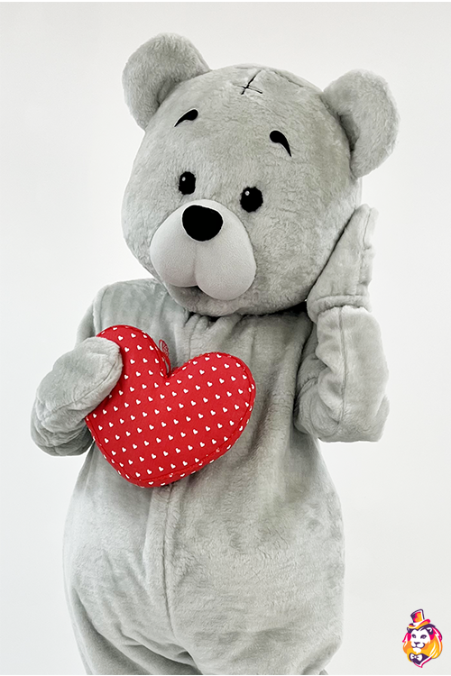 Three super mascots gray mascot costume