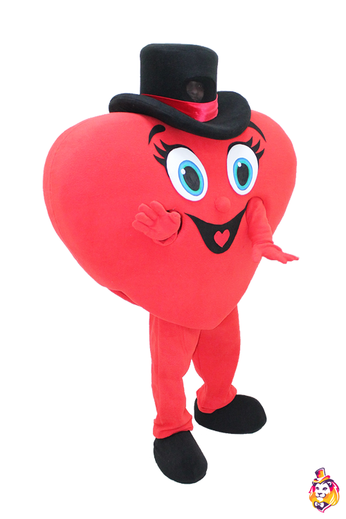 Heart in a hat mascot costume